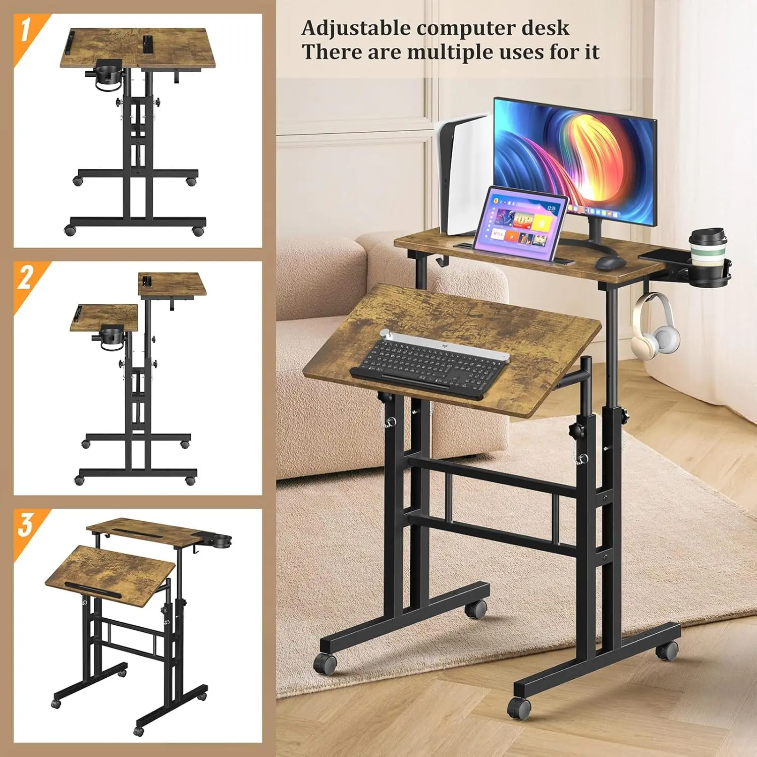 Wheeled Small Standing Desk, Mobile Standing Desk, Movable Standing ...