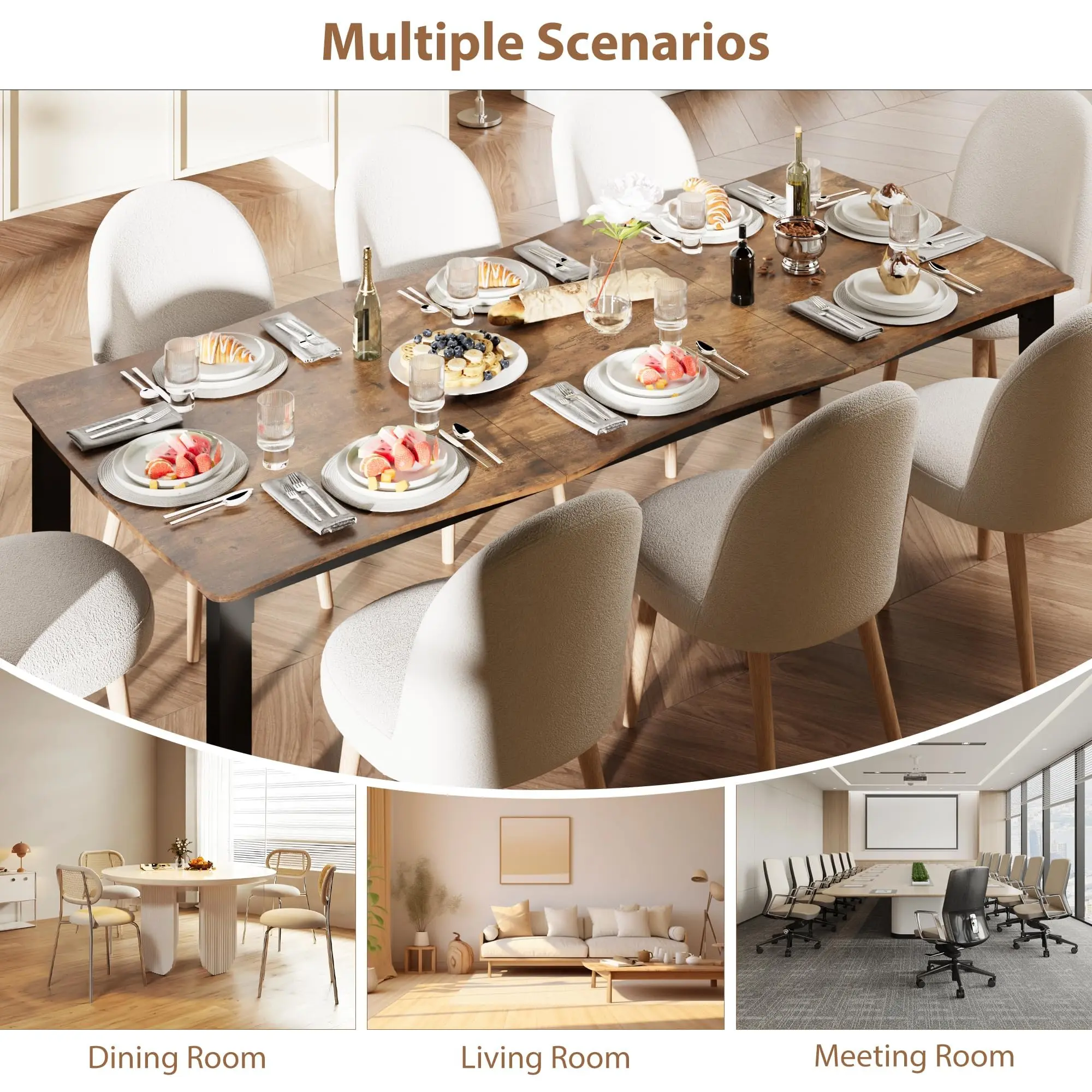 Garvee Wave Edge Dining Table for 6-8 People - Rustic Long Table with ...