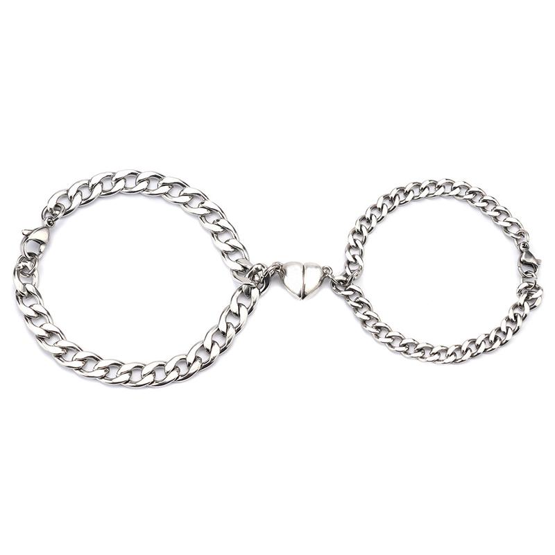 Couples Relationship Bracelet Set - Cuban Chain Link Magnetic Matching ...
