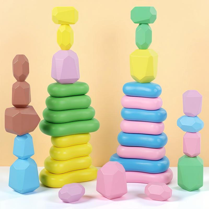 Wooden Colorful Stack Stone Balance Building Toy, Montessori Early ...