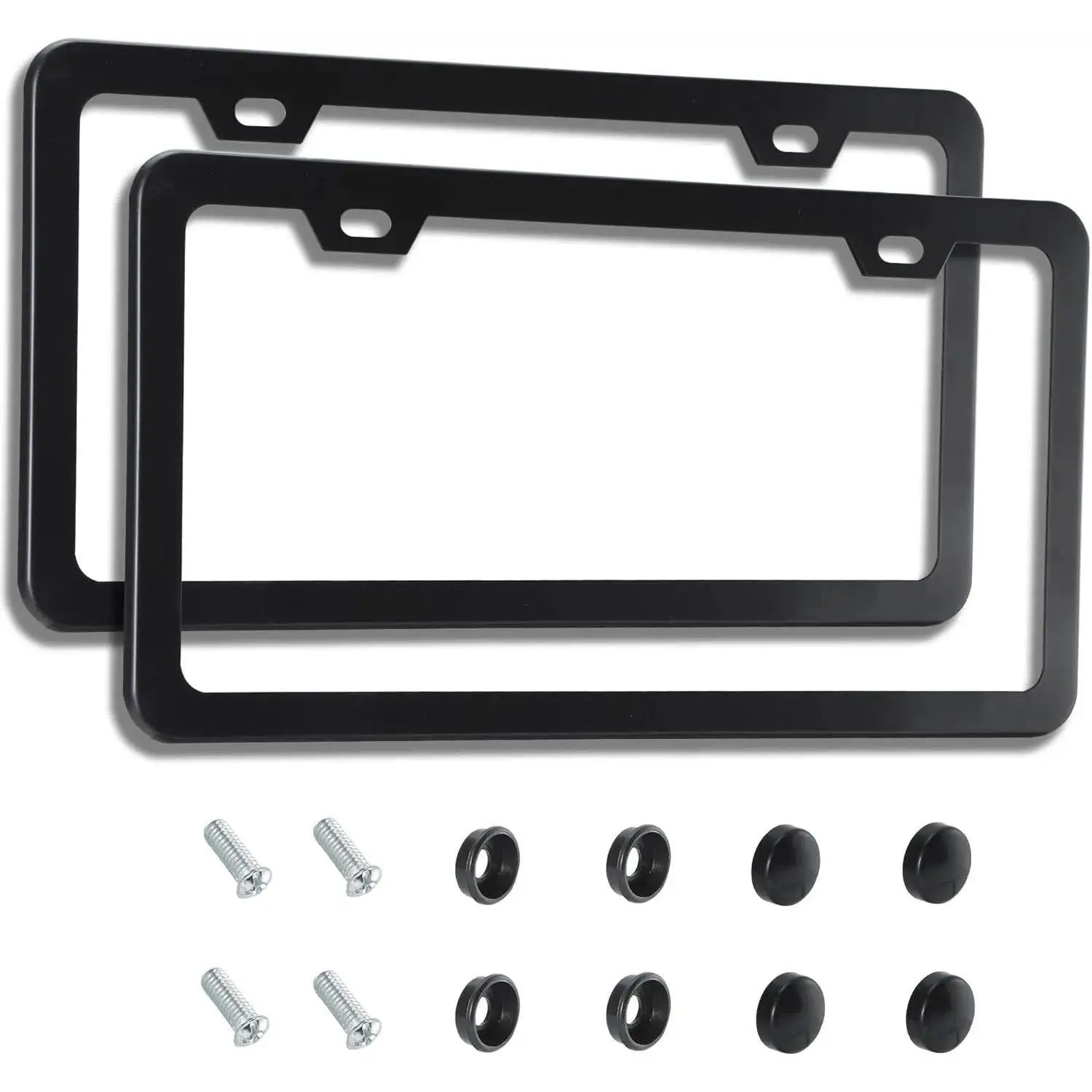 2PCS Matte Black License Plate Frames - No-Cover State Name - Premium ...