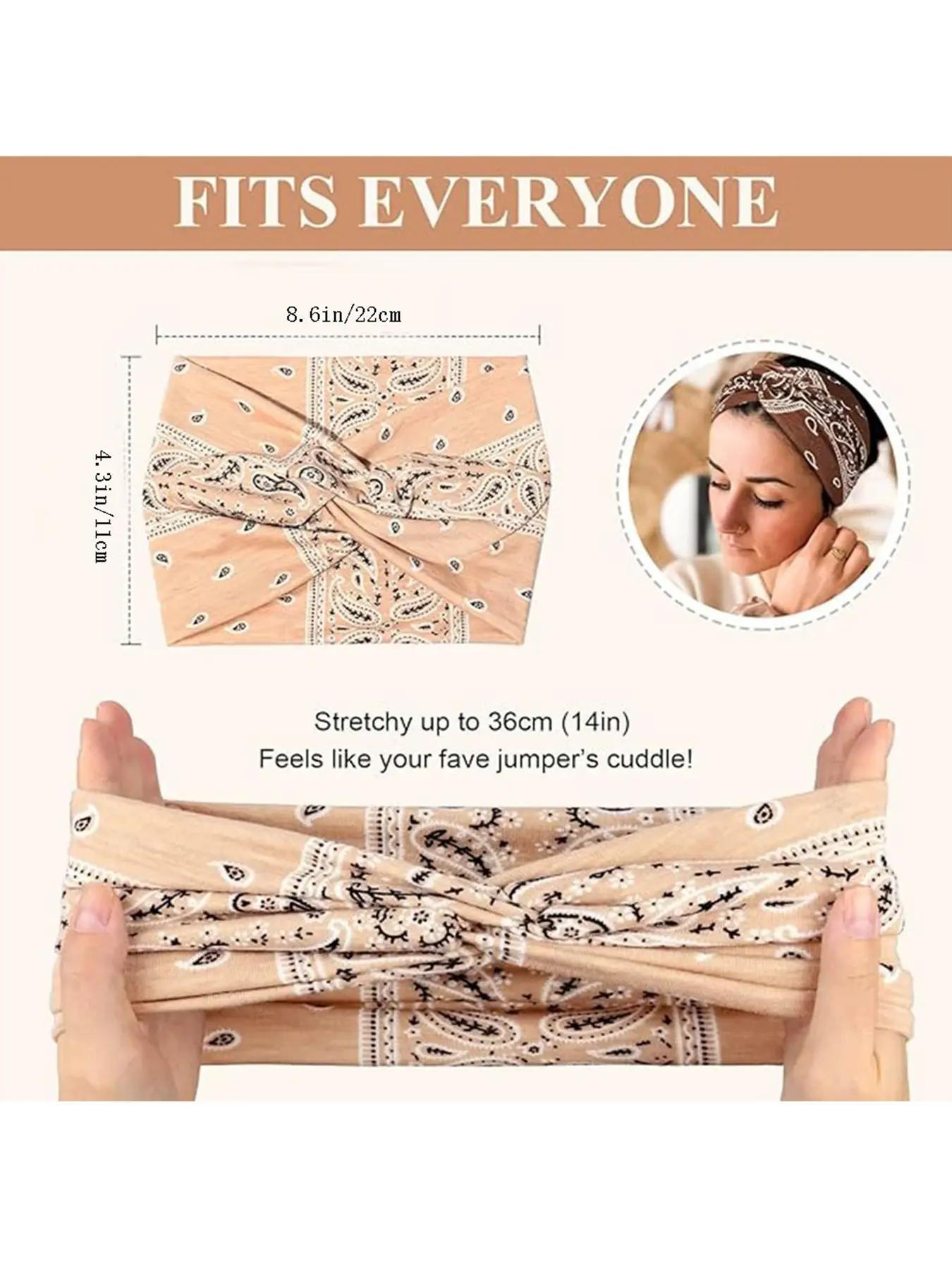 Women's Boho Style Hair Accessories Set, Fashionable Printed Bandana ...