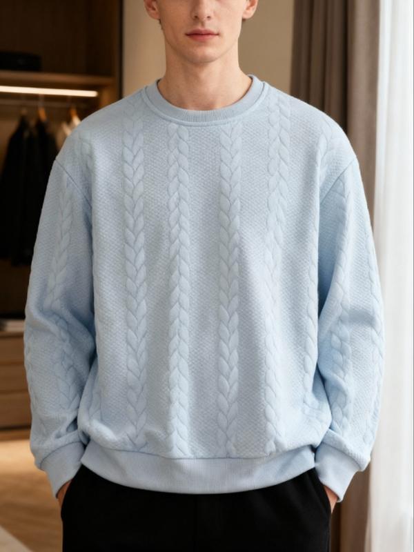 Men's Fall Winter Outfits Knitted Texture Pullover Round Neck Long ...