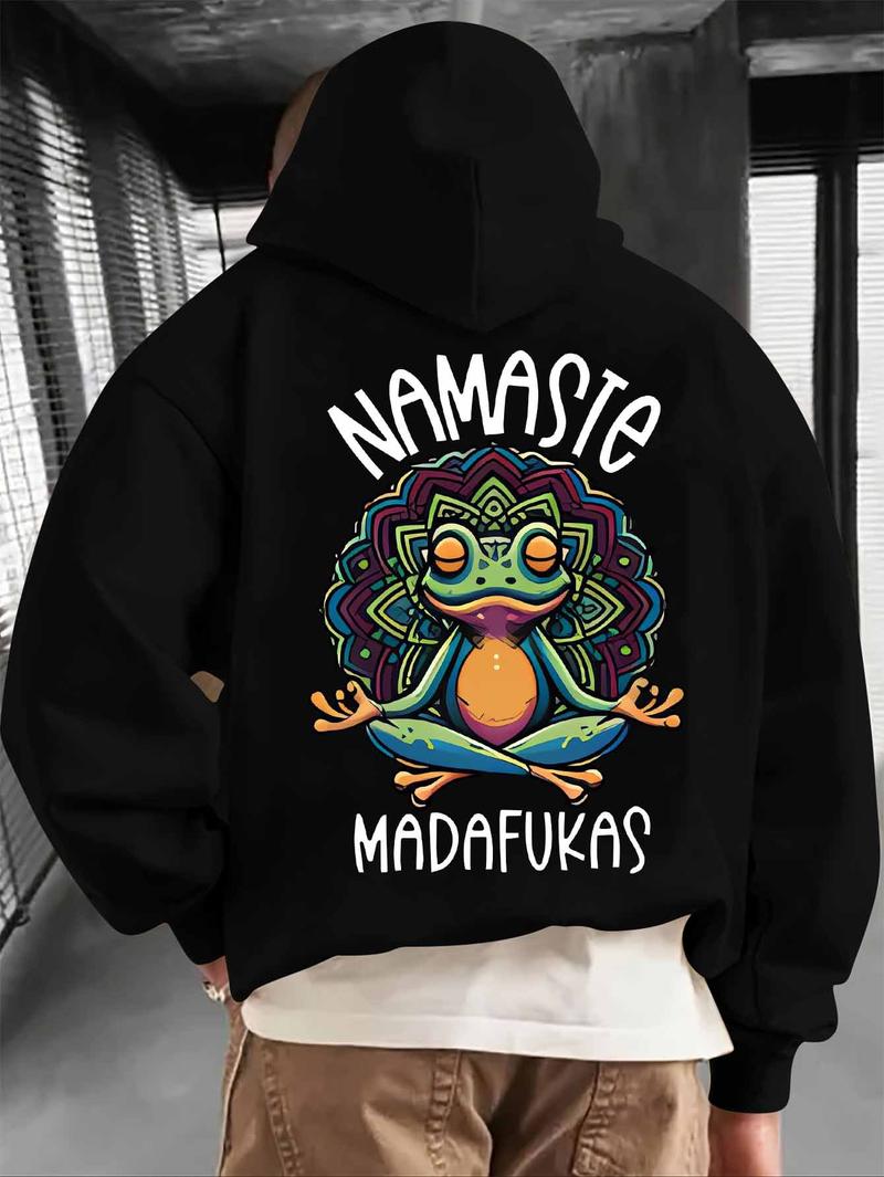 Men's Zen Frog Print Hoodie Casual Comfortable Long Sleeve Pullover ...