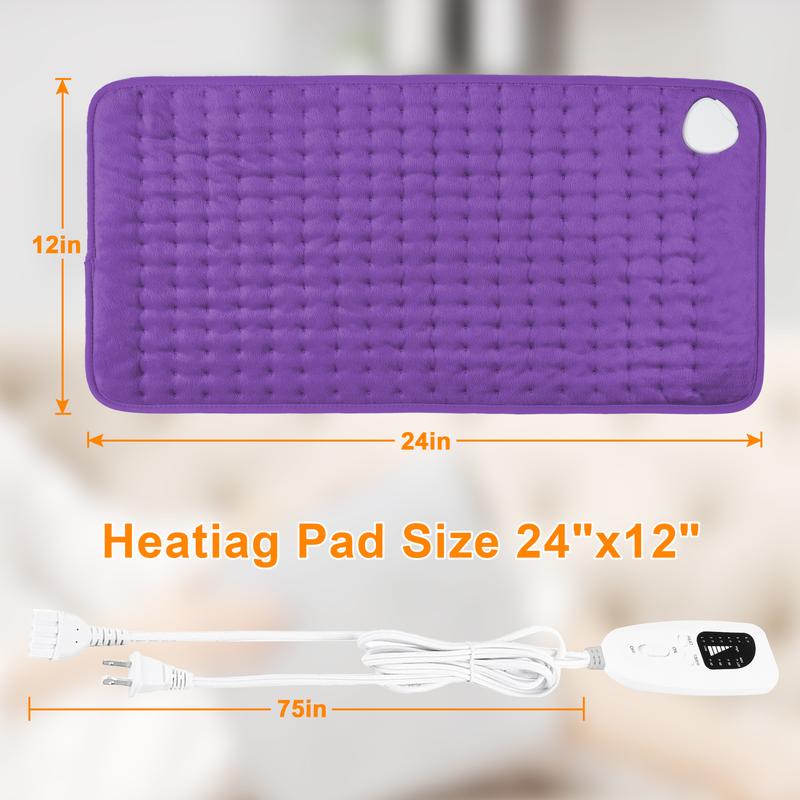 Extra large heating pad, electric heating pad, portable, 24 "x12", 6 ...