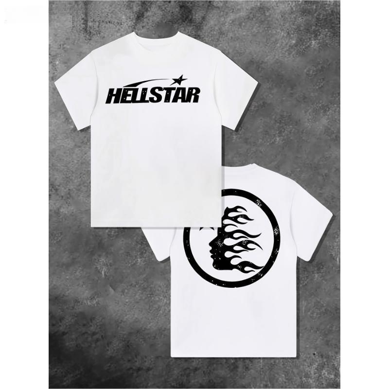 100%25 Cotton Double-Sided Printed Hell Star Pattern T-Shirt High ...