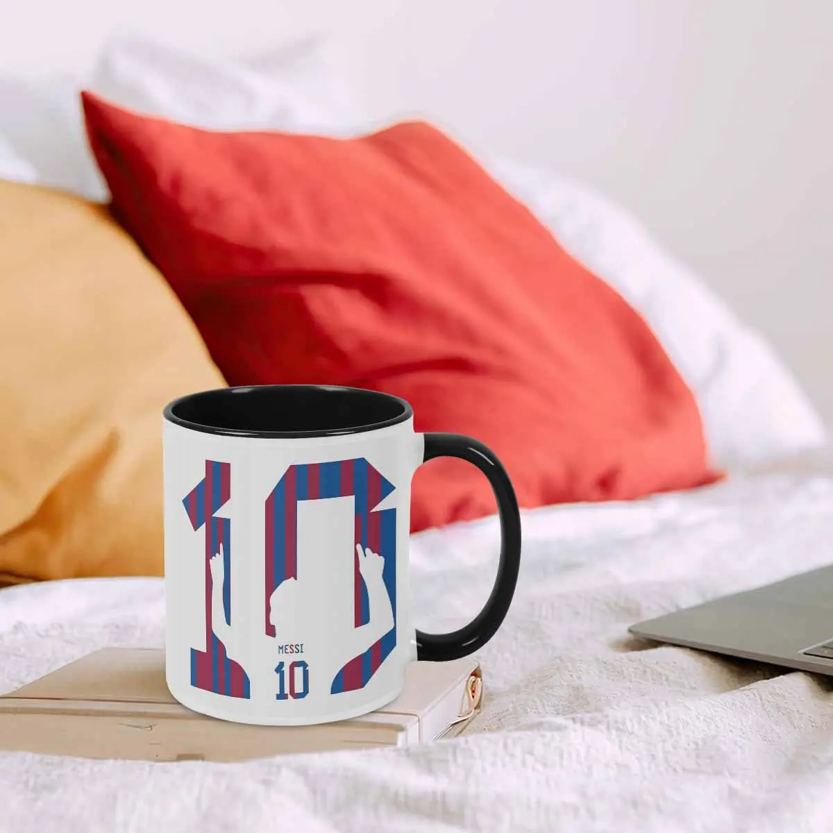 Number Ten Striped Art Mug (11oz/15oz) Red Blue Minimalist Silhouette ...