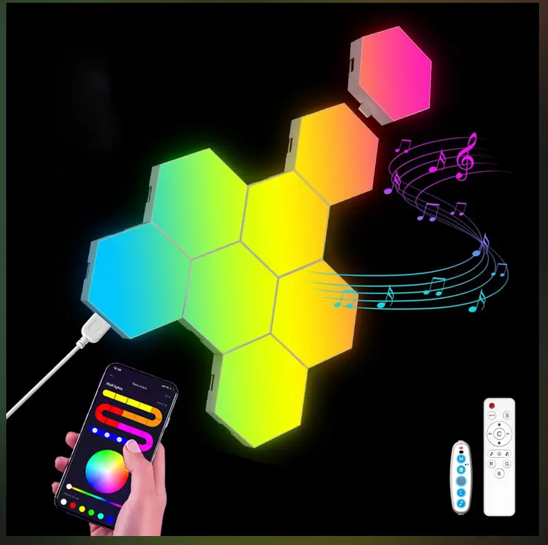 RGB Hexagon LED Wall Light Panels - Smart APP Control, Music Sync Color ...
