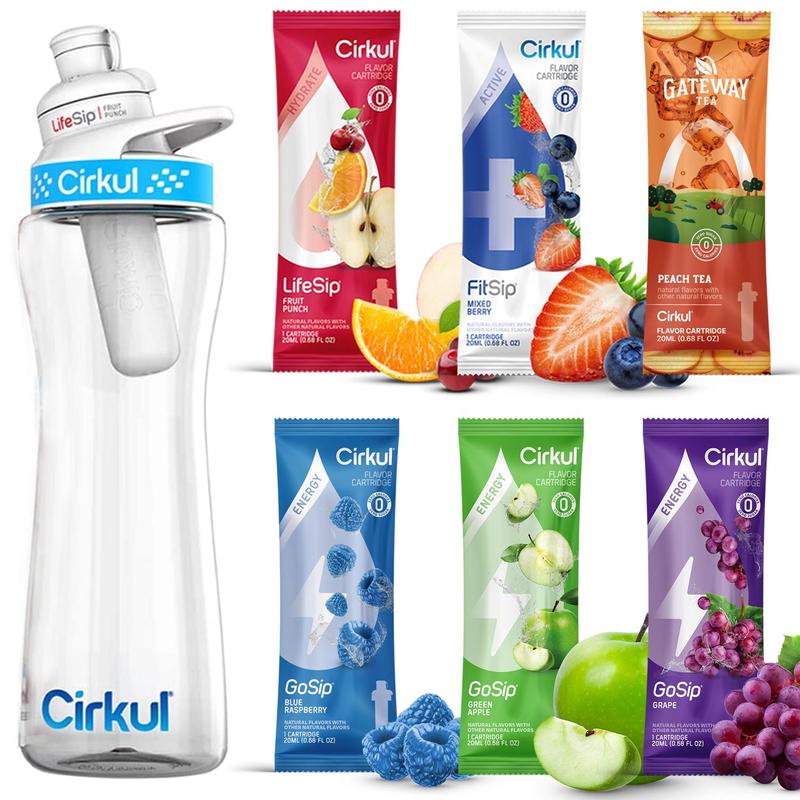 Cirkul 22oz Plastic Water Bottle & 6 Flavor Cartridges (Fruit Punch ...