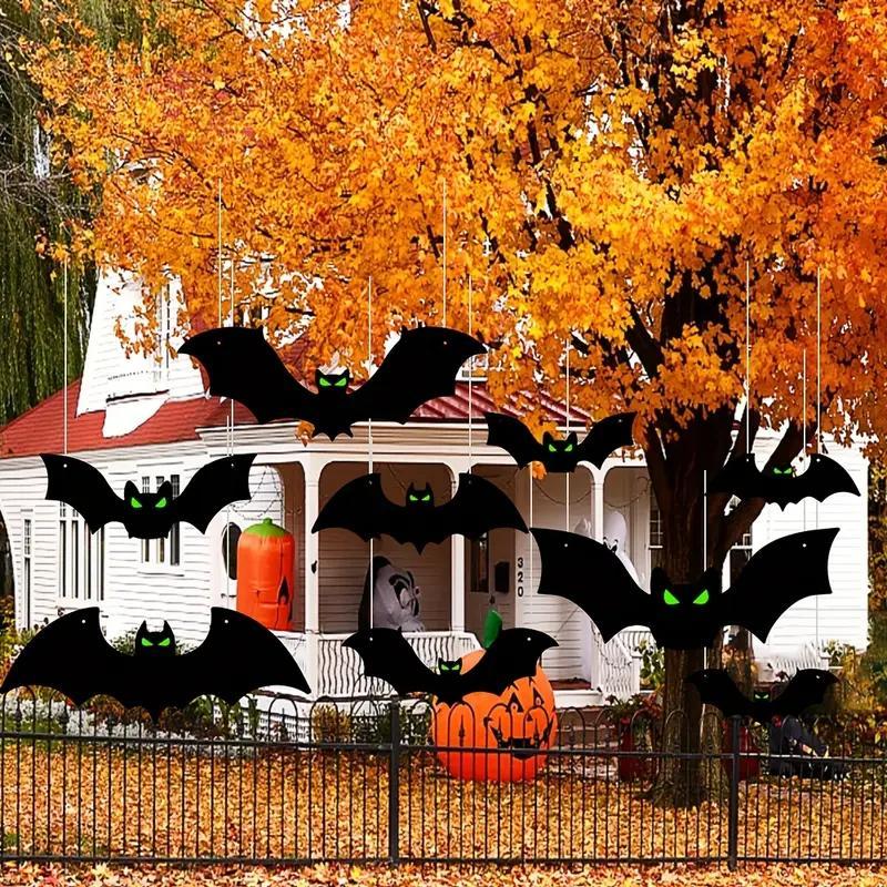 9 Piece Halloween Hanging Bat Decorations for Outdoors, Plastic Flying ...