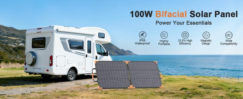 MHPOWOS 100W Bifacial Portable Solar Panel 20V Foldable Charger IP68 ...