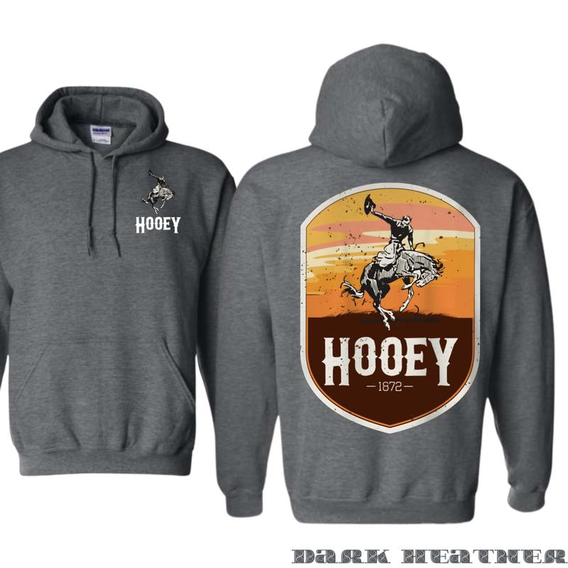 HOOEY Rodeo Hoodie – Cowboy Riding Bronc in Sunset Scene, Western ...