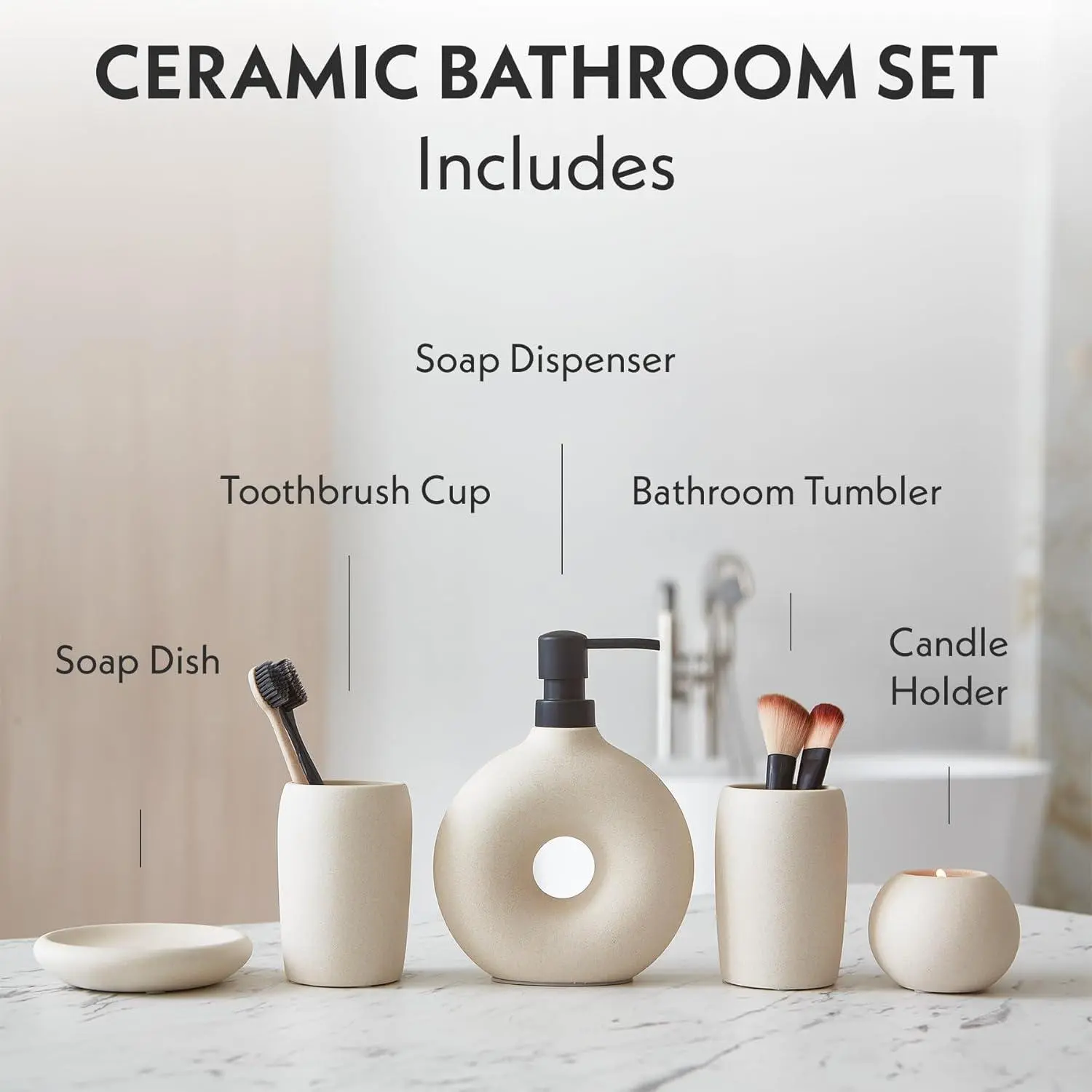 Ceramic Bathroom Accessory Set, 5 Pcs - Soap Dispenser 16 Oz ...