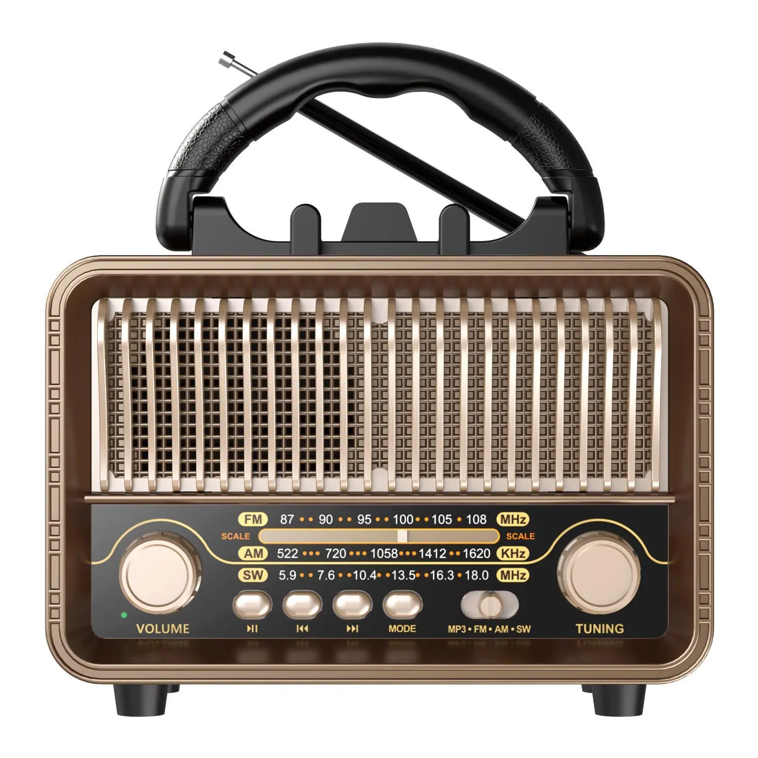 Portable Retro Vintage Radio, USB Rechargeable AM/FM/SW Band Radio TF ...