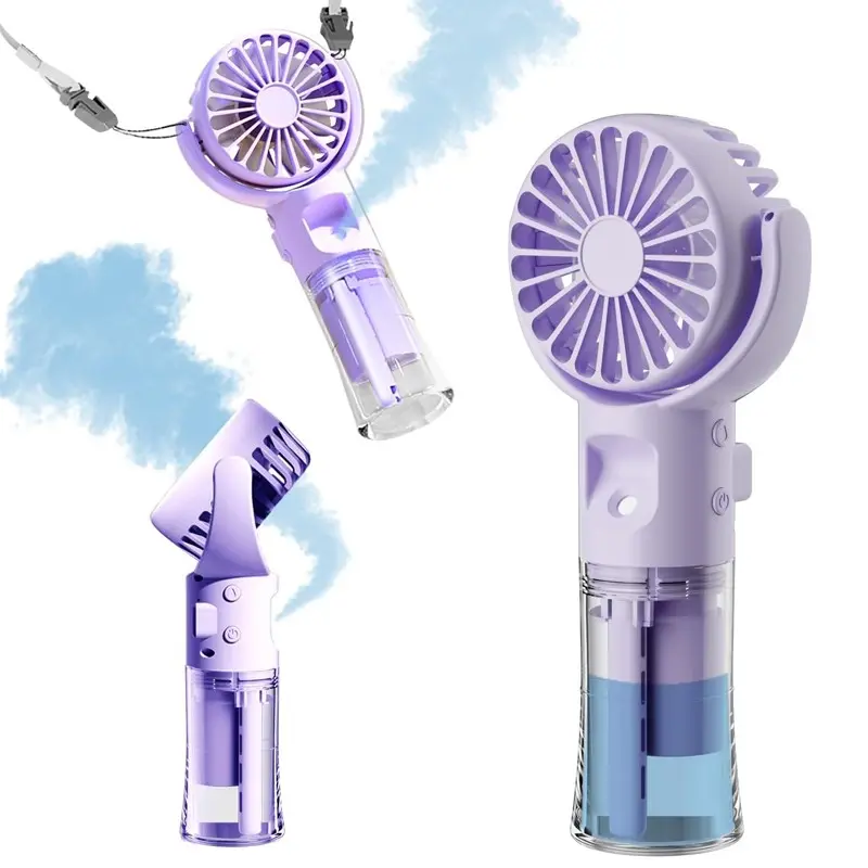 Portable Handheld Misting Fan, Rechargeable Battery Operated, Foldable ...