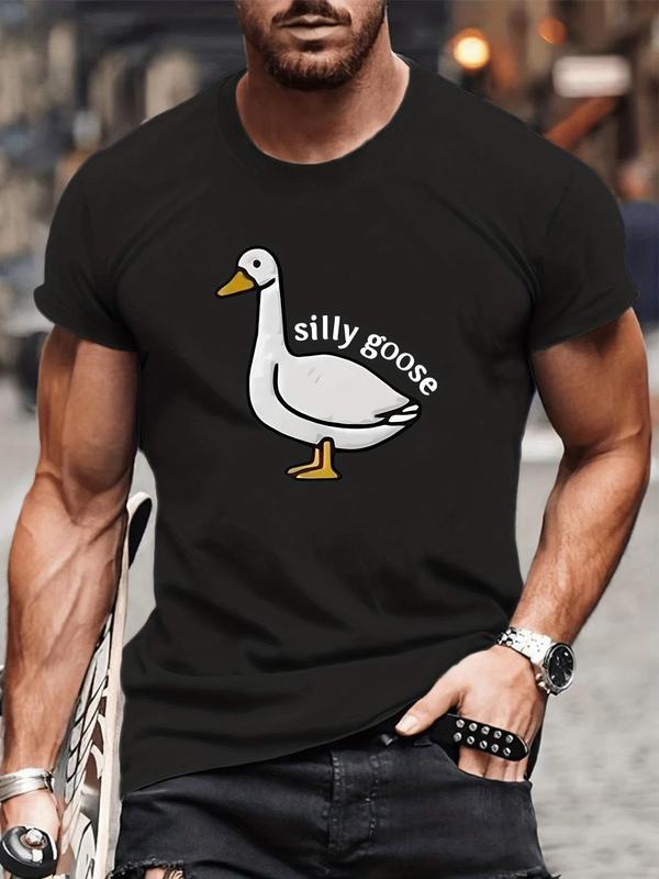 Men's Cartoon Goose Print Drop Shoulder Tee, Summer Clothes, - TikTok Shop
