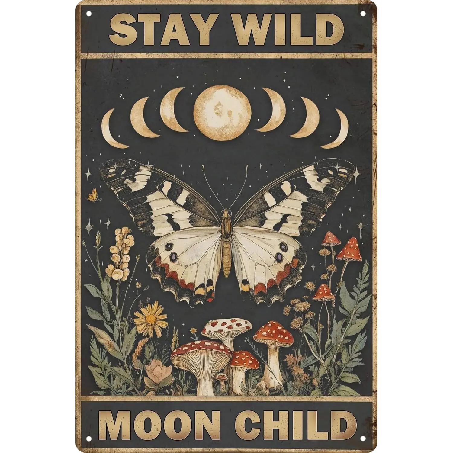Kitchen Wall Decor Moon Girl Stay Wild Moon Child Sign Retro Mushroom ...