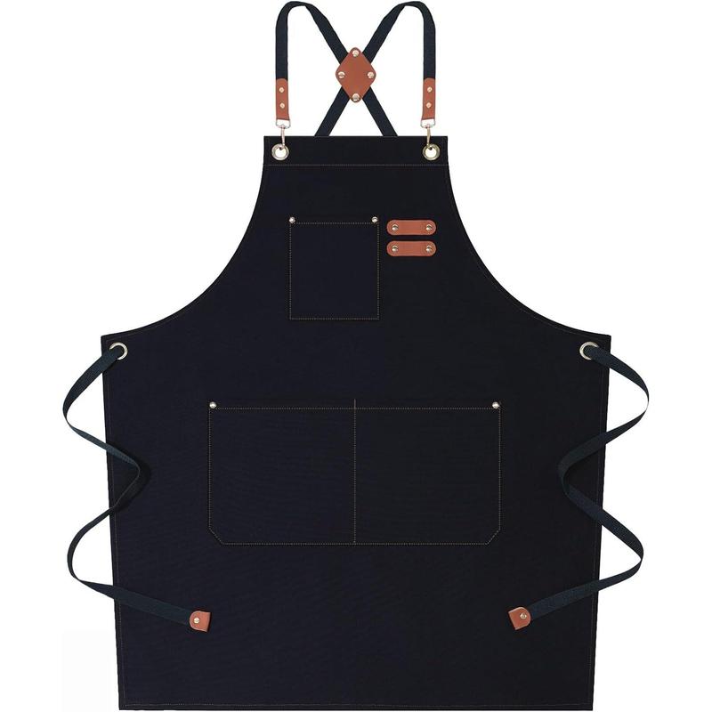 Chef Aprons for Women Men with Large Pockets, Cotton Canvas Cross Back ...
