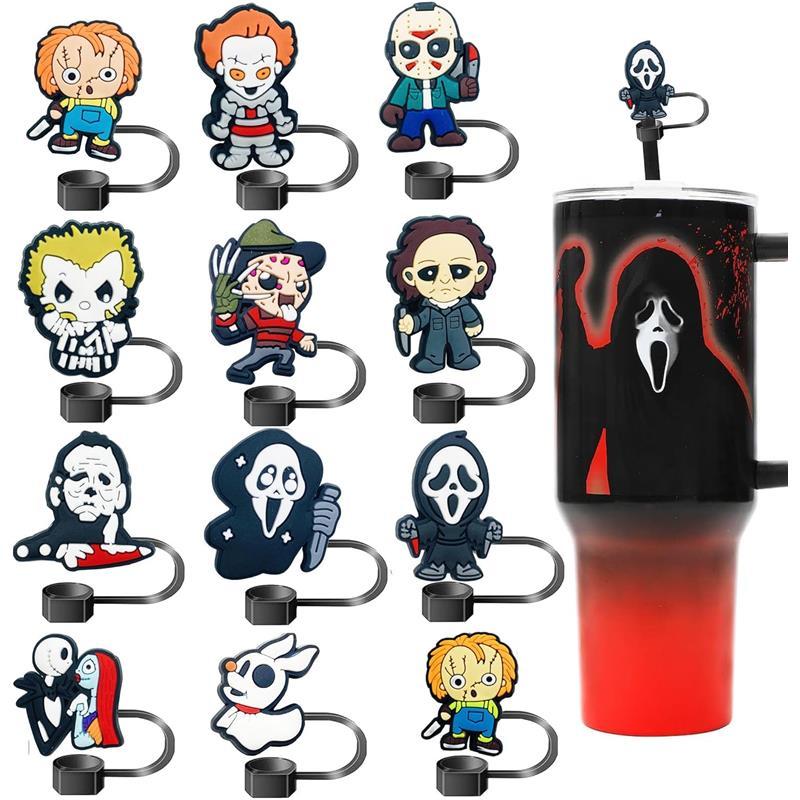 12PCS Halloween Straw Toppers for Stanley Cup 30/40oz, Silicone Horror ...