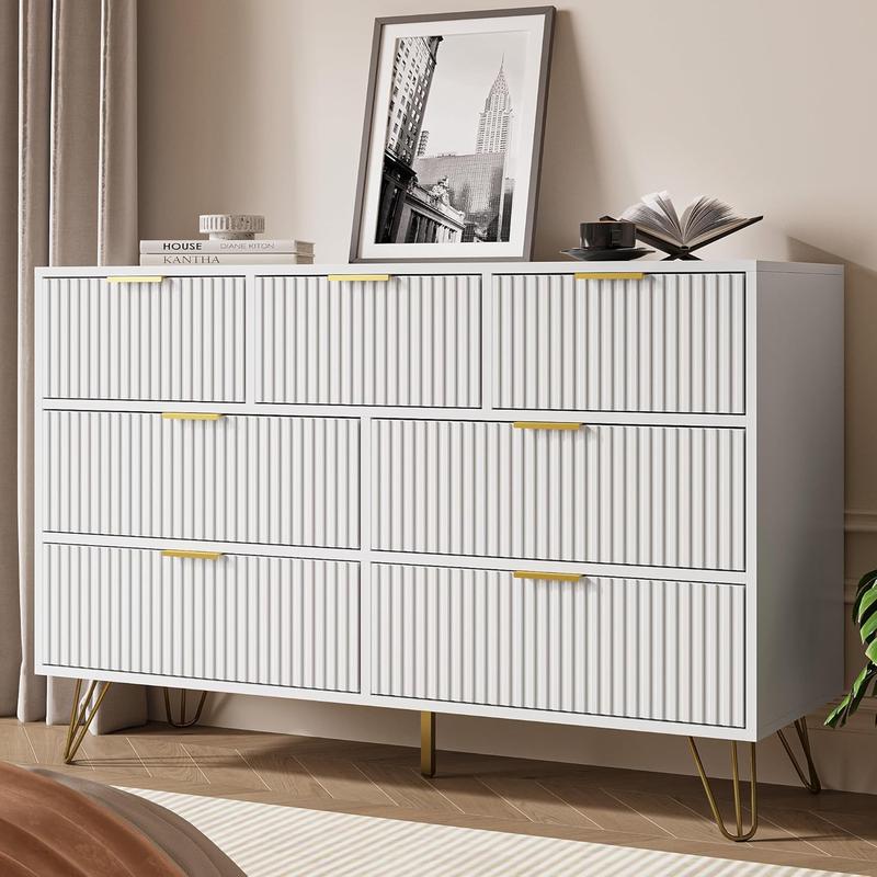 Modern White Dresser for Bedroom, 7 Drawer Dresser with Gold Pulls ...