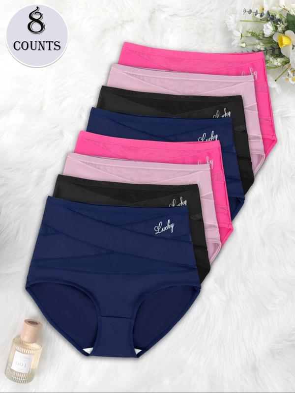 Women's Letter Print Contrast Mesh Criss Cross High Waist Briefs ...