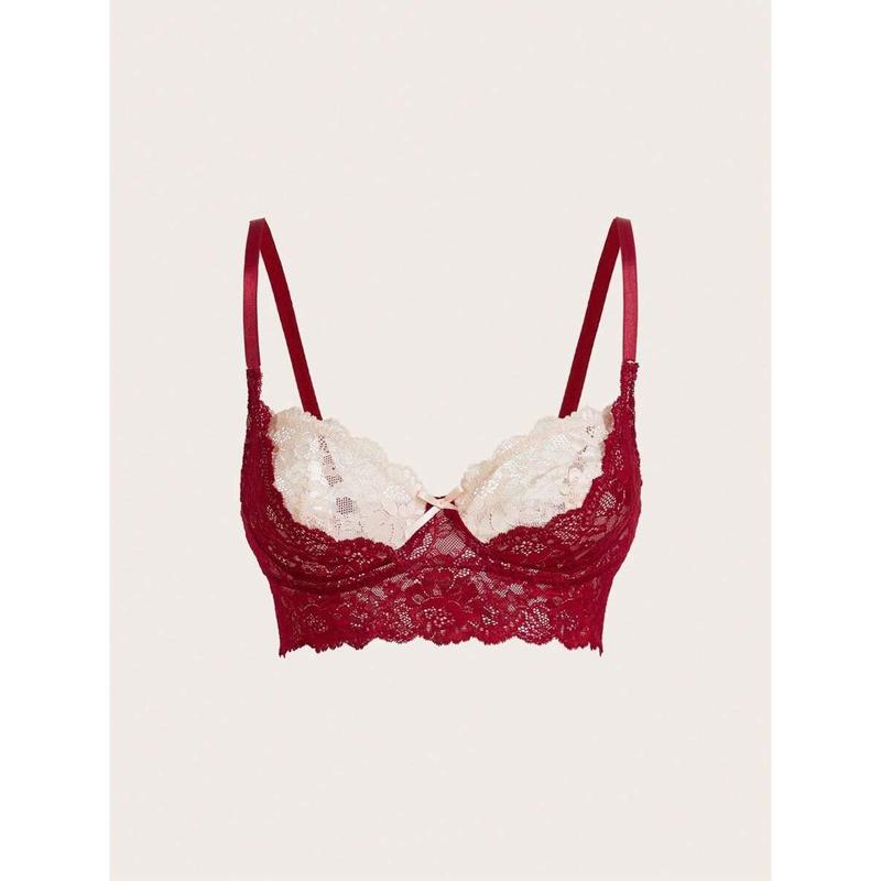 ICON Contrast Color Double Layer Lace Cup With Bow Lace Bralette ...
