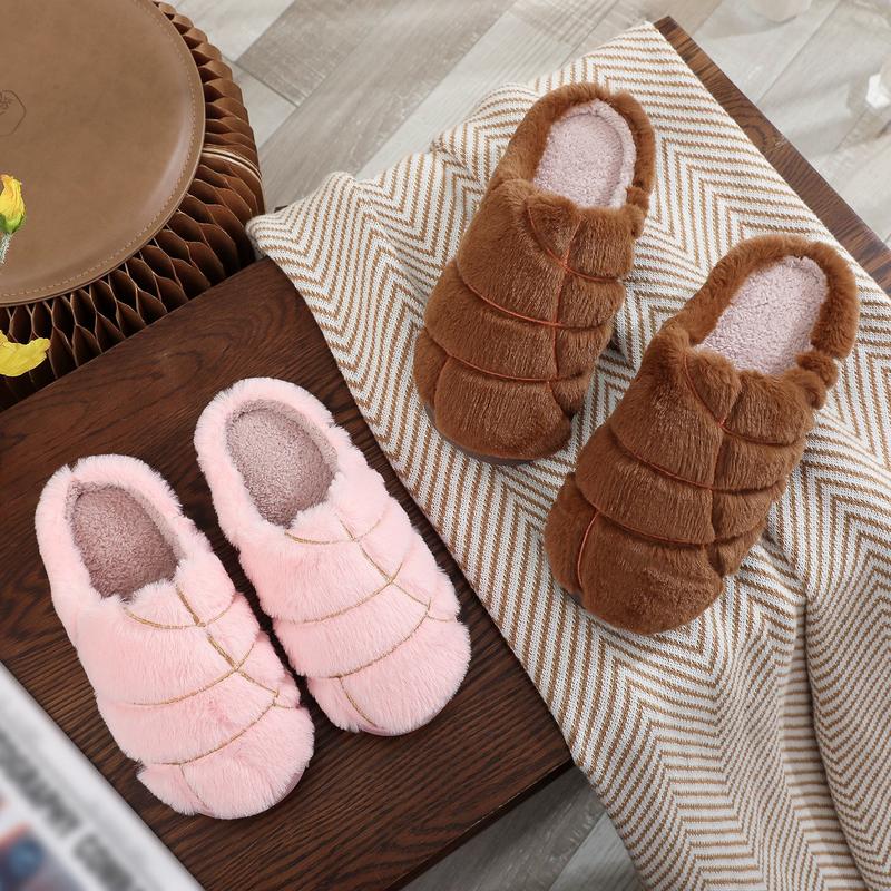 Christmas couple color matching cute bread cotton slippers indoor anti ...