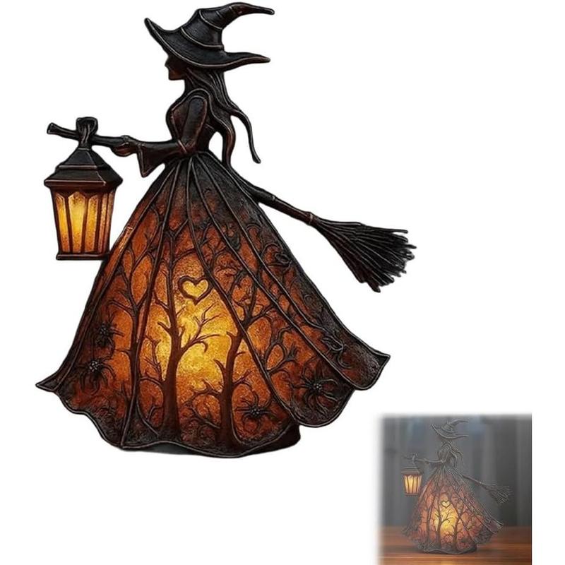 Halloween Witch Lamp, Gothic Spooky Witch Decor with Holding Lantern ...