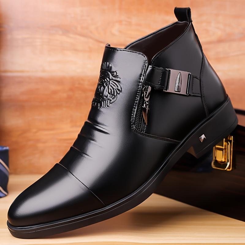COMFIDAILY Men's Ankle Boots - Glossy Black Super Fiber, Side Zipper ...