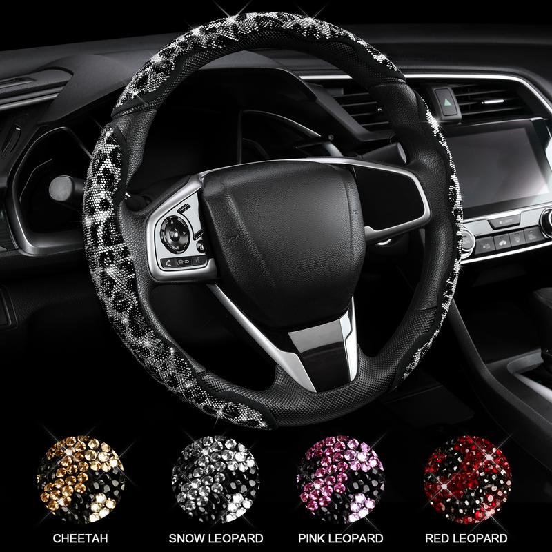 Queen's Land Leopard Print Diamond Bling Car Steering Wheel Cover with ...