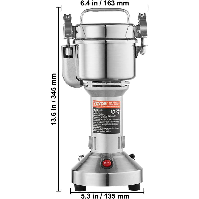 VEVOR 750g/550g/300g/150g Electric Grain Mill Grinder, High Speed 2000W ...
