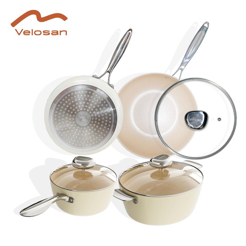 Velosan 7pcs Pebble cookware set,including frying pan,wok,milk pan ...