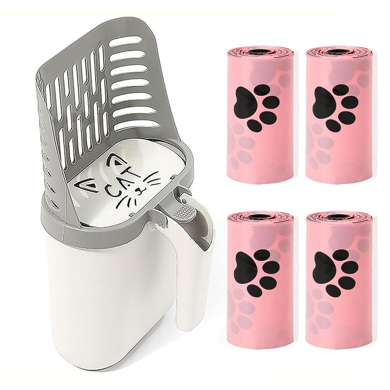 Cat Litter Scoop with Garbage Bag Holder, 1 Count Durable Plastic Pet ...