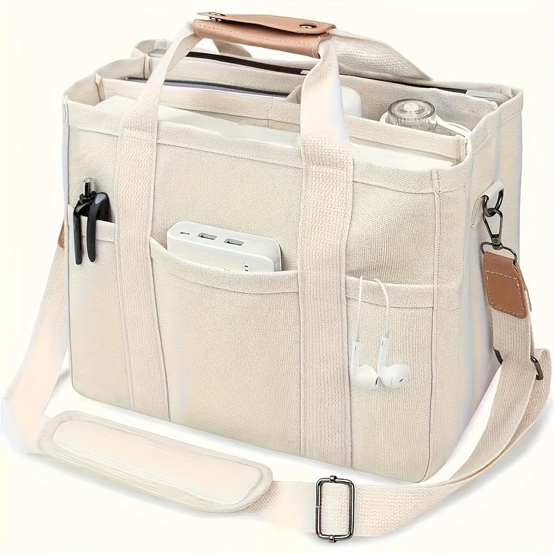 Large Multi-Pocket Canvas Tote Bag, Unisex Teacher Nurse Travel Handbag ...