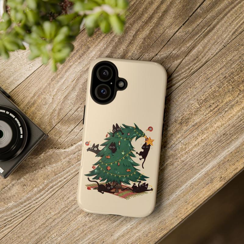Black Cat Christmas Tree Chaos Phone Case for iPhone 17 16 15 14 13 12 ...