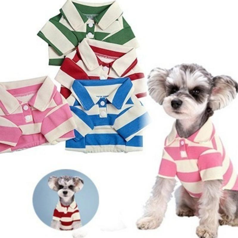 Striped Pattern Pet Polo Shirt, 1 Count Breathable Collared Pet T-shirt ...