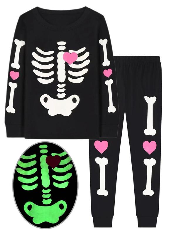 Girls Glow in the Dark 2 Piece Skeleton Pajama Set, Halloween Party ...