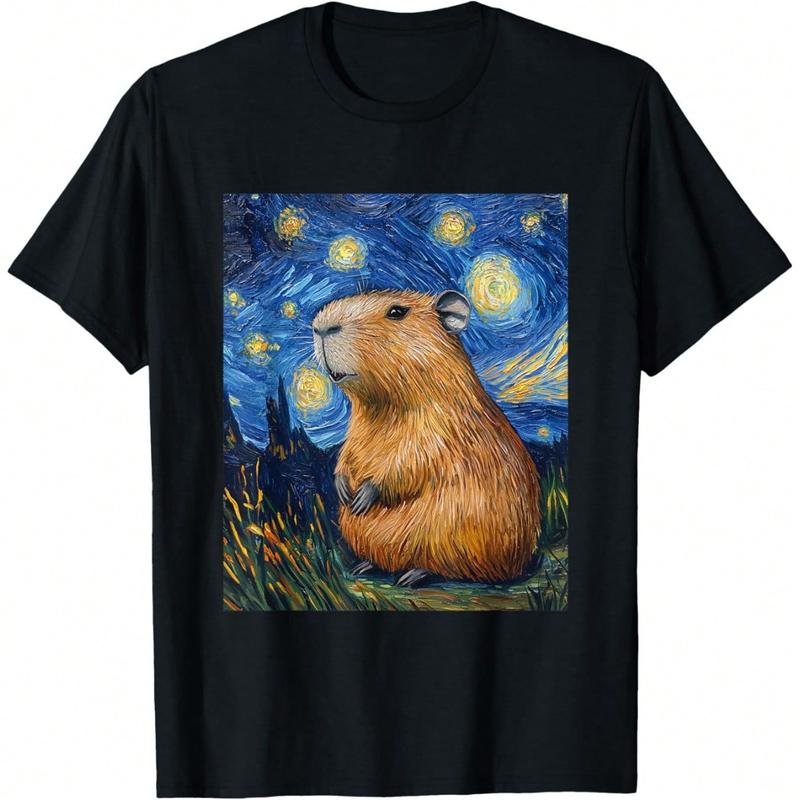 Capybara - Van Gogh Style - Starry Night - Funny Graphic T-Shirt ...