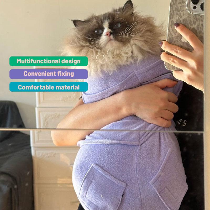 Multi-Function Solid Calm Cozy Fleece Cat Wrap For Outdoor Trips Home ...