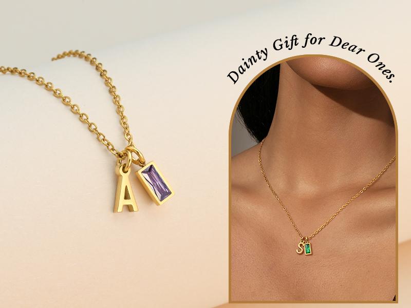 [2026 New Arrival] CRVOTE Initial Birthstone Necklaces for Women, 18K ...