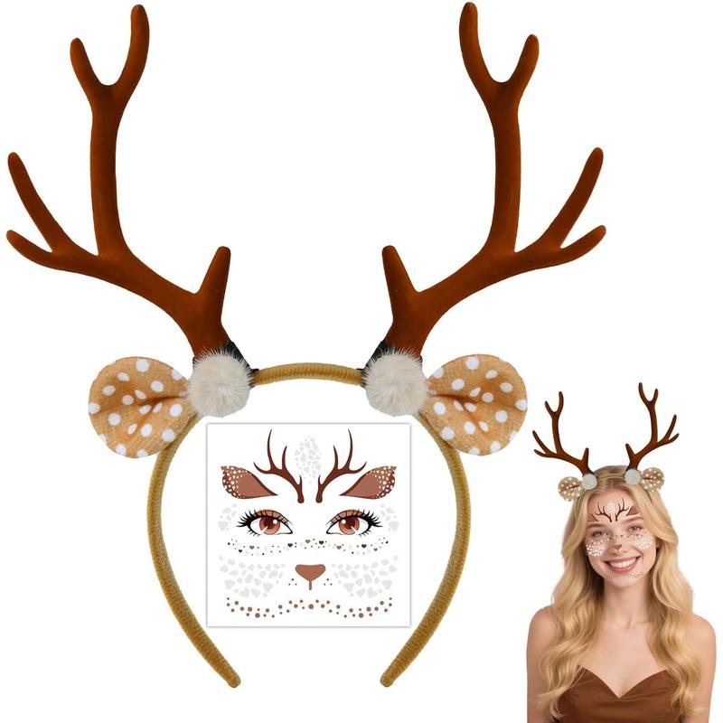 Deer Antlers Headband & Temporary Tattoos Set- Deer Ears Costume for ...