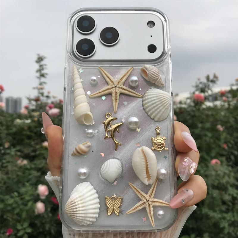 Handmade Phone Case Natural Shell Conch Starfish Metal Decorative ...