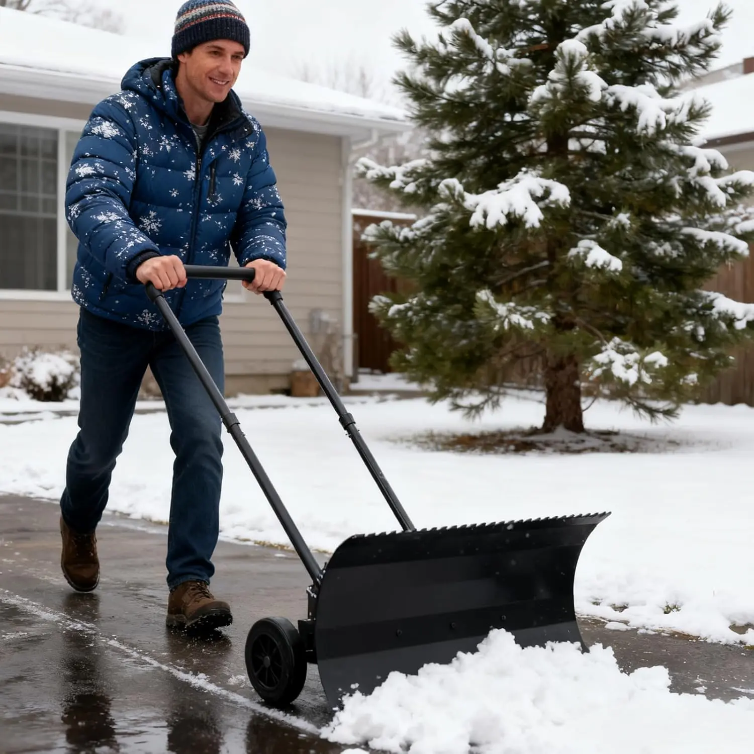 Winado Snow Shovel with Wheels 39in Iron U-Handle Black Blade ...