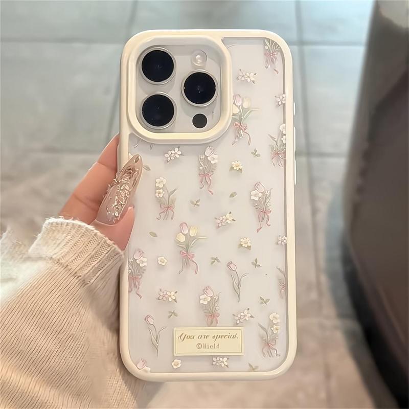 Spring Cute Tulip Floral Flower Clear Phone Case for iPhone 16 15 14 13 ...