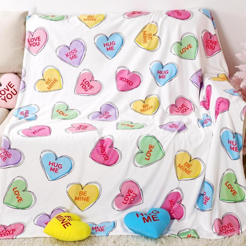 Valentines Day Decor: Hand-Painted Candy Heart Flannel Fleece Throw ...
