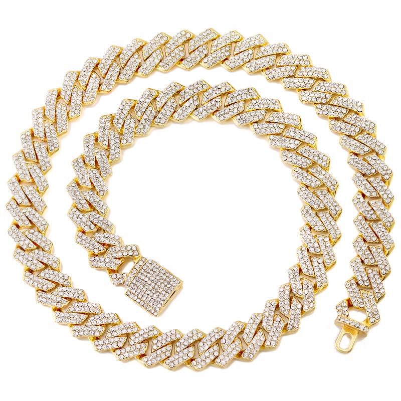 Trendy 16/18/20/22/24inch Cuban Link Chain for Women Men Iced Out 2 Row ...