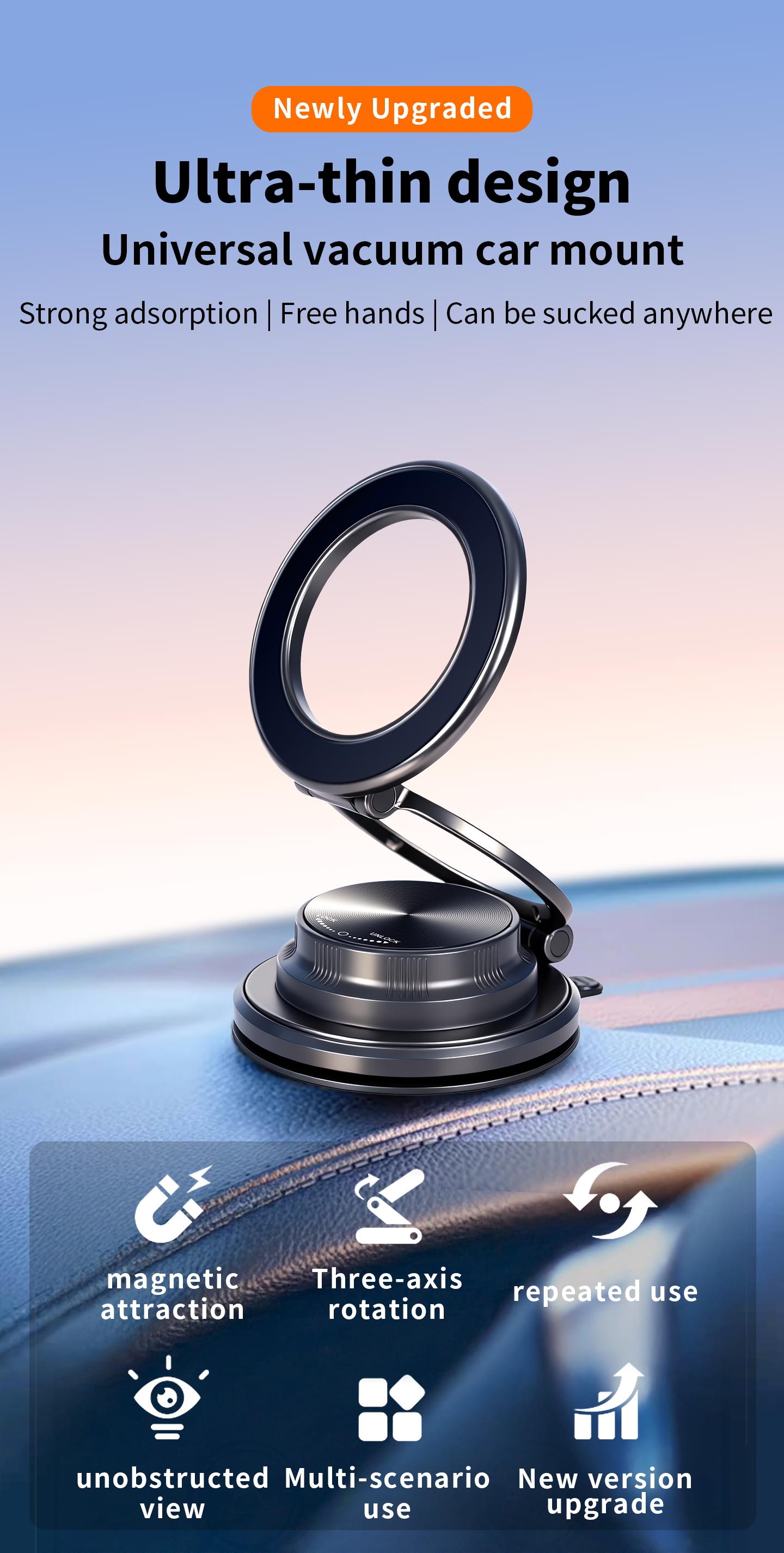 Strong Magnetic Car Phone Holder Vacuum Suction Cup Foldable 360 ...