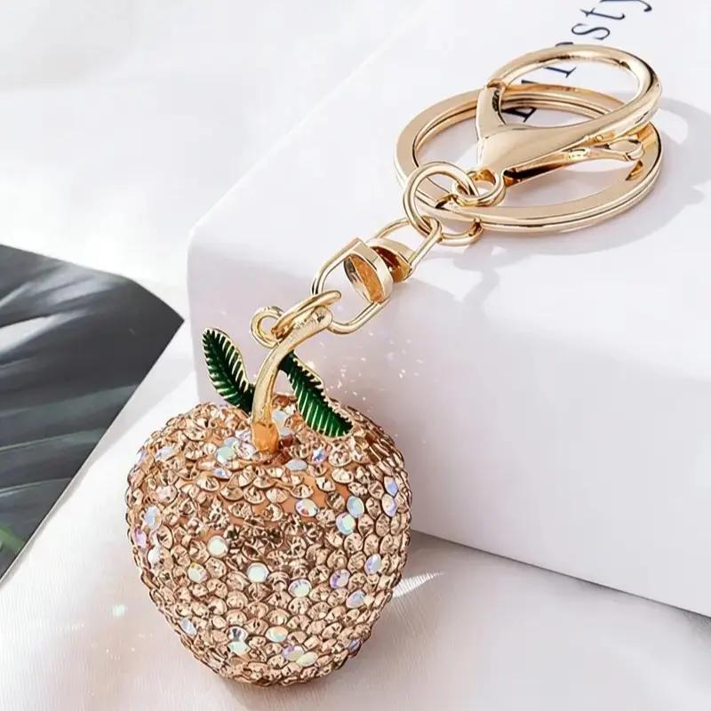 Handmade Rhinestone Apple Keychain, Keychain for Bags, Cute Casual ...