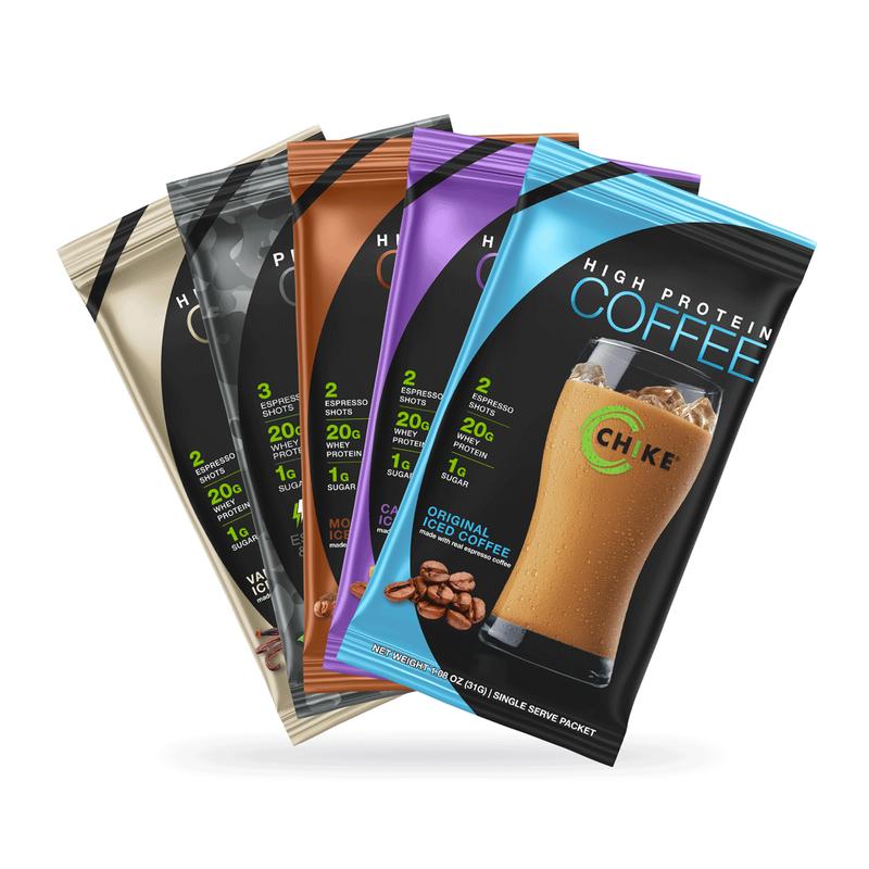 Chike High Protein Instant Iced Coffee Sampler Packs - 20g Protein, Low ...