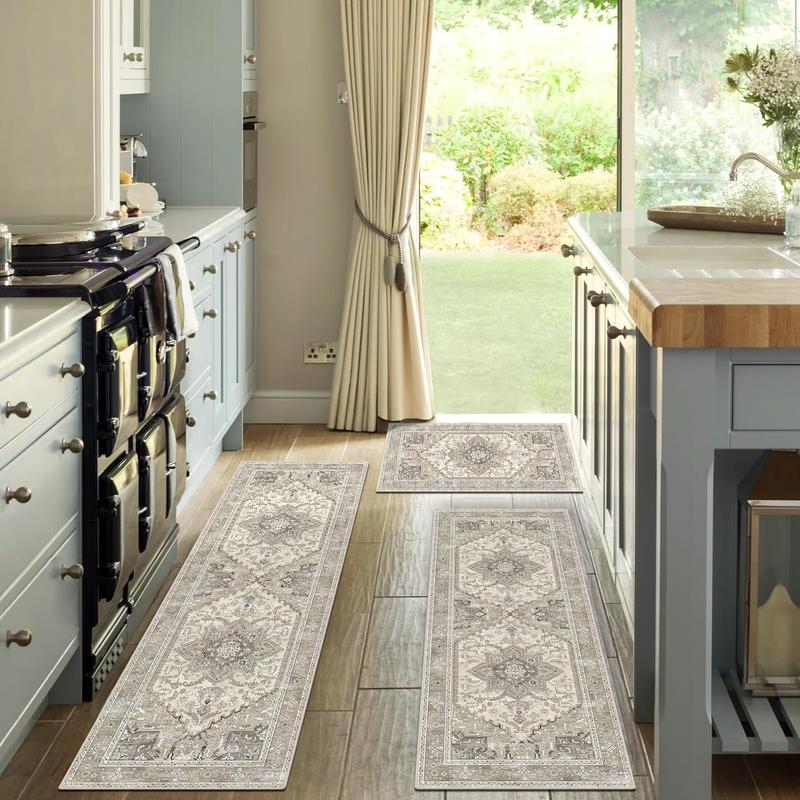 LOKHOM Vintage Kitchen Rug Sets of 3 Soft Non Slip Mats Washable Runner ...